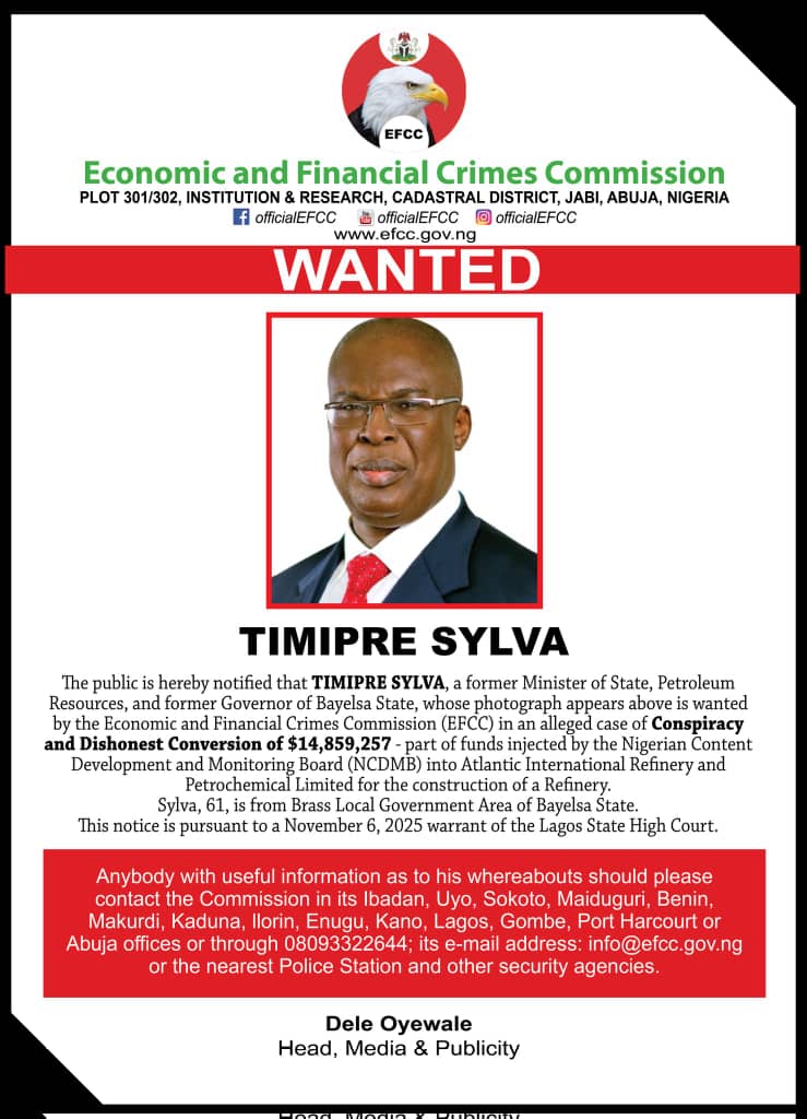 EFCC Declares Ex-Bayelsa Gov Timipre Sylva Wanted | FRONTLINE NEWS