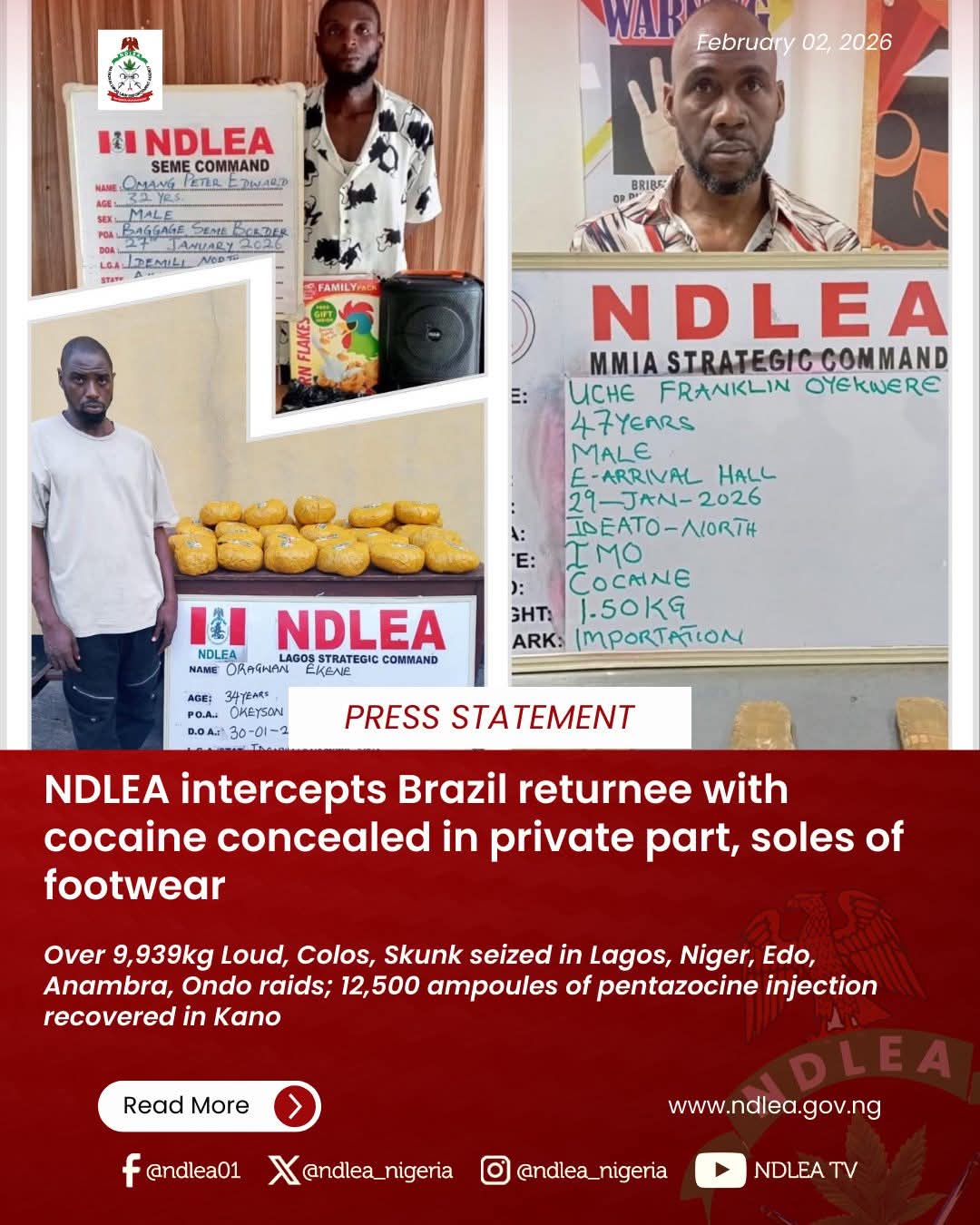 NDLEA Intercepts Brazil Returnee With Cocaine Concealed In Private Part ...